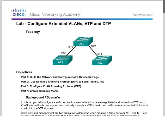 Configure Extended VLANs, VTP and DTP With Packet Tracert - CCDTT