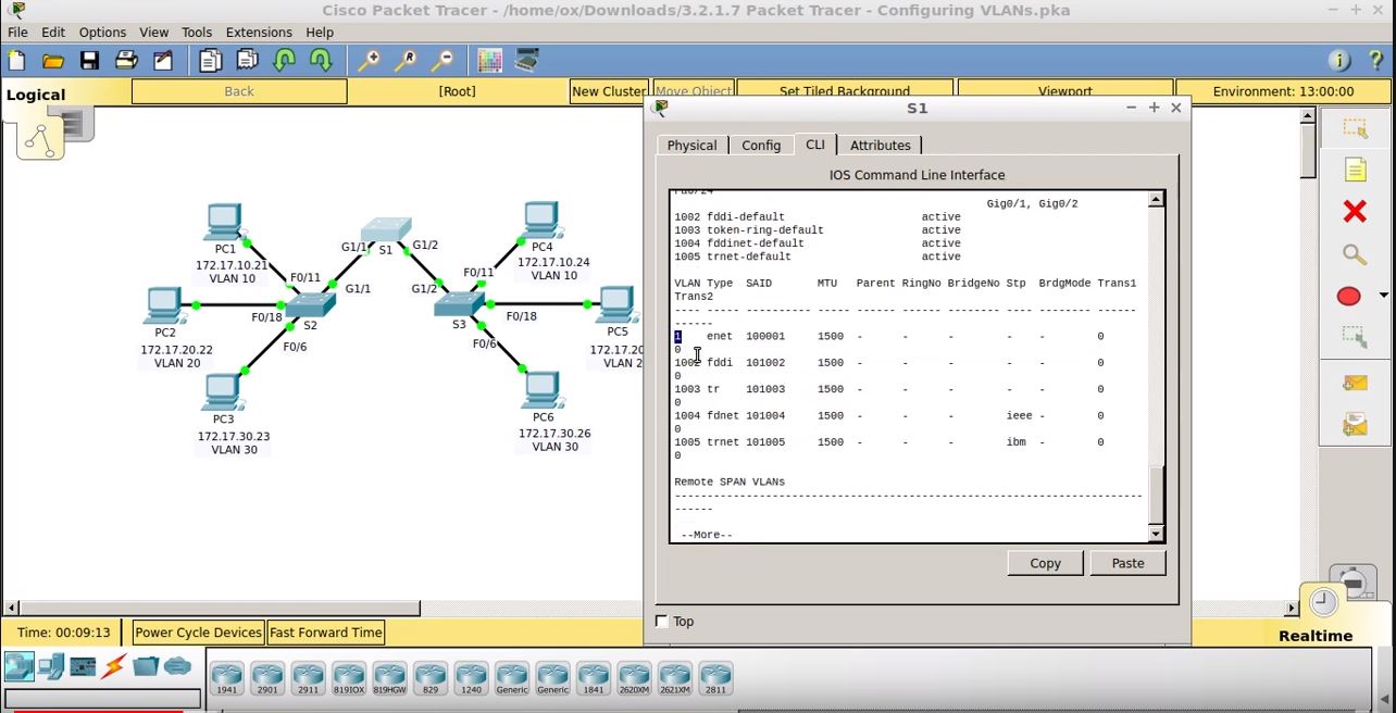 3.2.1.7 Packet Tracer - Configuring VLANs - CCDTT