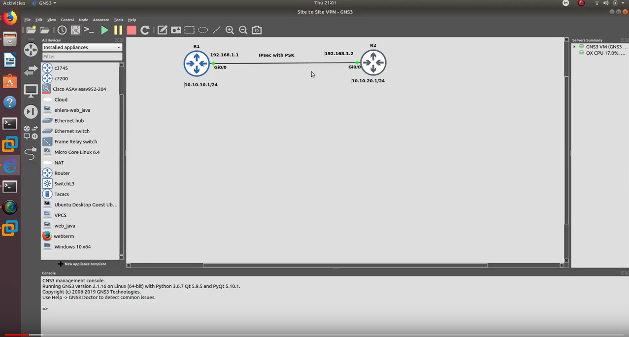 IPsec site to site VPN with pre shared key authentication on Cisco Routers