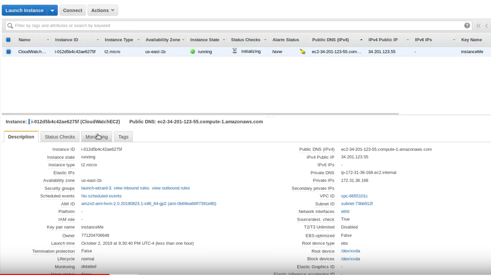 CloudWatch Lab | Setup an EC2 Alarm - Amazon Web Services